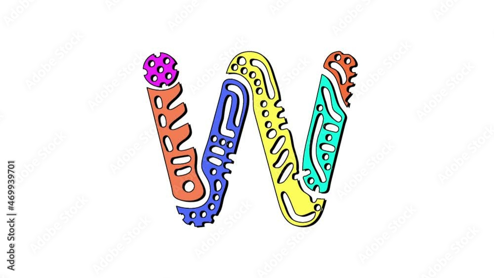 Letter W isolated on clear White background. 4K video. Animated cartoon ...