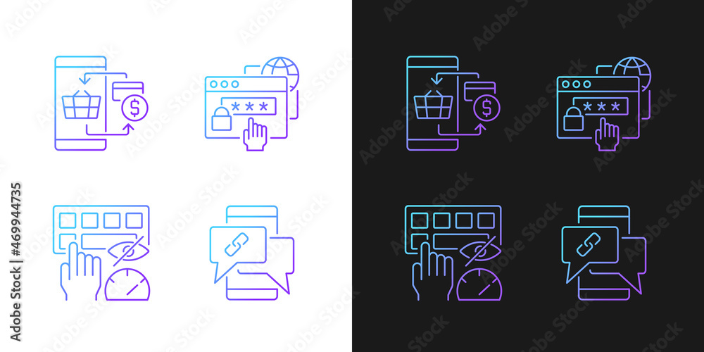 Dealing with digital technology gradient icons set for dark and light ...