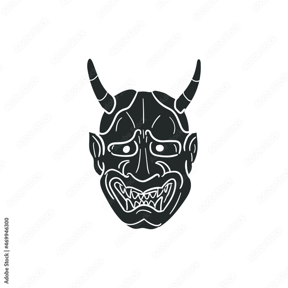 Demon Mask Icon Silhouette Illustration. Japanese Culture Vector ...