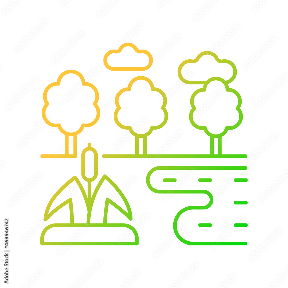 Wetland gradient linear vector icon. Water covered land type. Wet ...