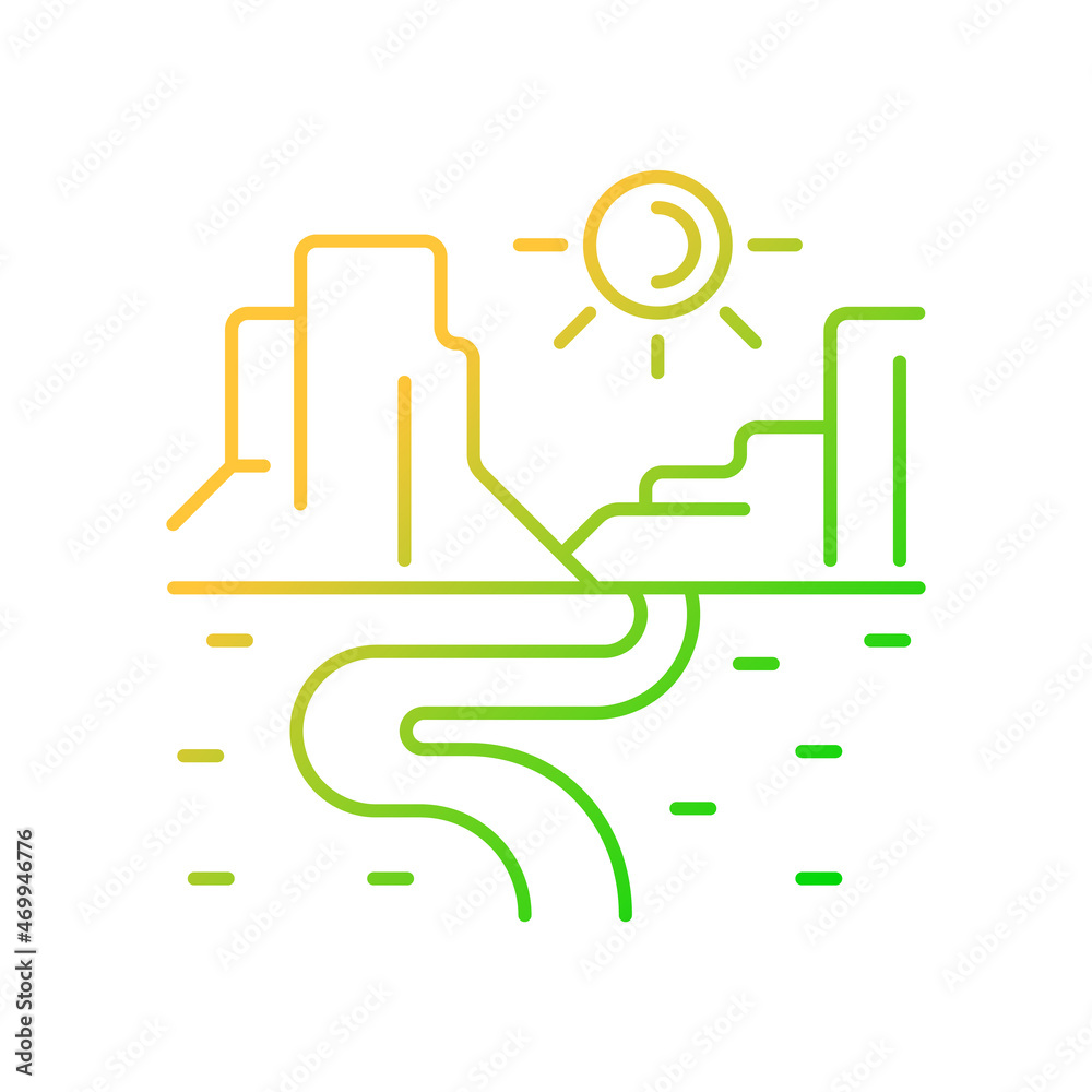 Canyon gradient linear vector icon. Narrow and deep ravine. Trench with ...