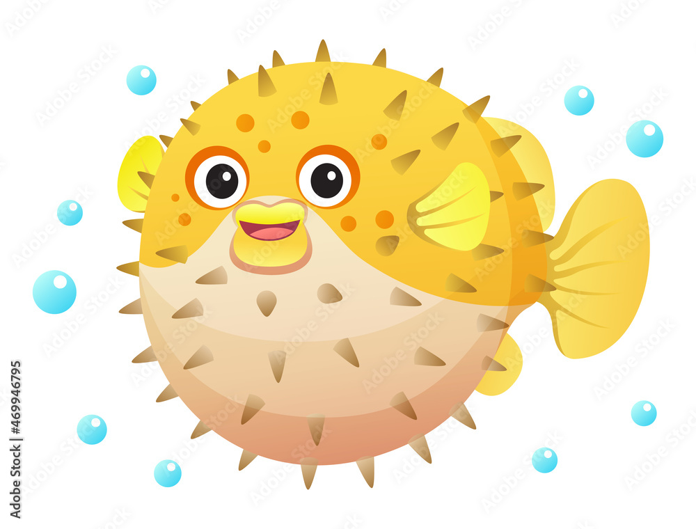 Cute puffer fish cartoon illustration isolated on white background ...