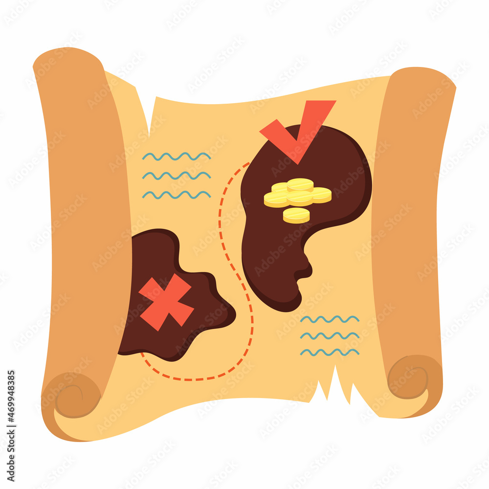 Treasure Map in cartoon style isolated on white. Element of adventuring ...