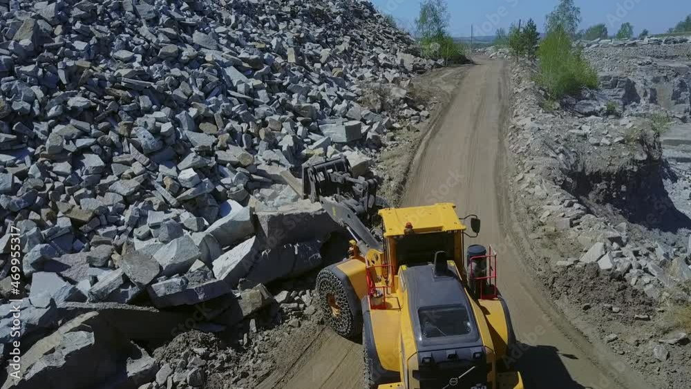 Industrial Stone Loading Truck Transporting Granite Slabs At A Mining ...