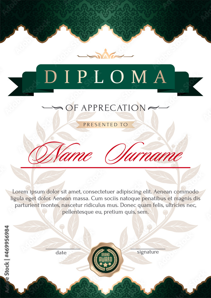 The diploma is decorated in an official, solemn, elegant style with the ...