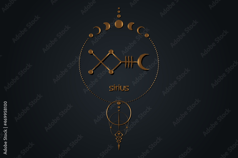 Fototapeta Mystical Sirius star symbol Astrology Alphabet gold sign ...
