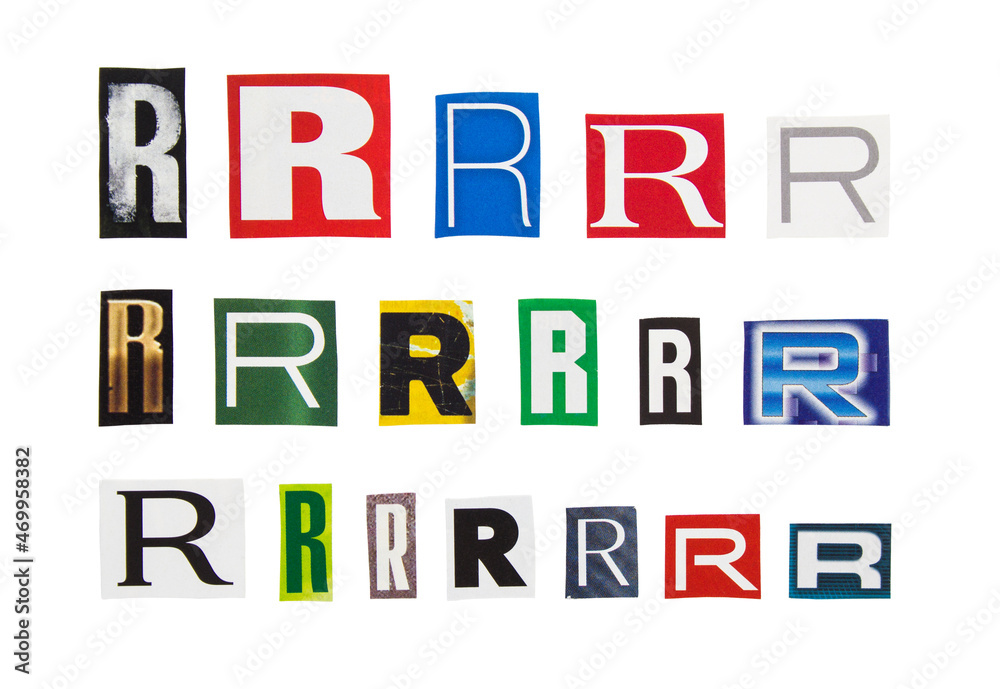 Alphabet letter R cutting from magazine paper. Newspaper clippings with ...