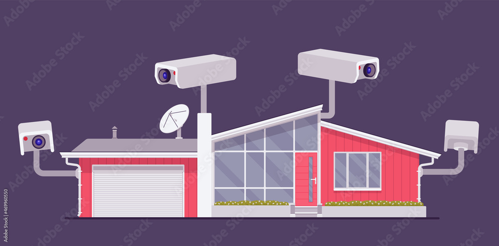 House excessive protection, shielding with cameras. Street CCTV ...