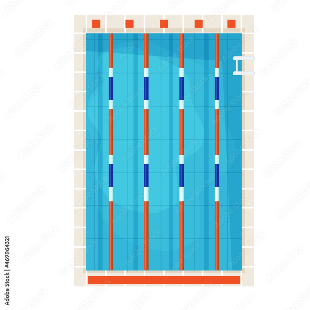 Olympic swimming pool top view with clean with blue water in cartoon ...