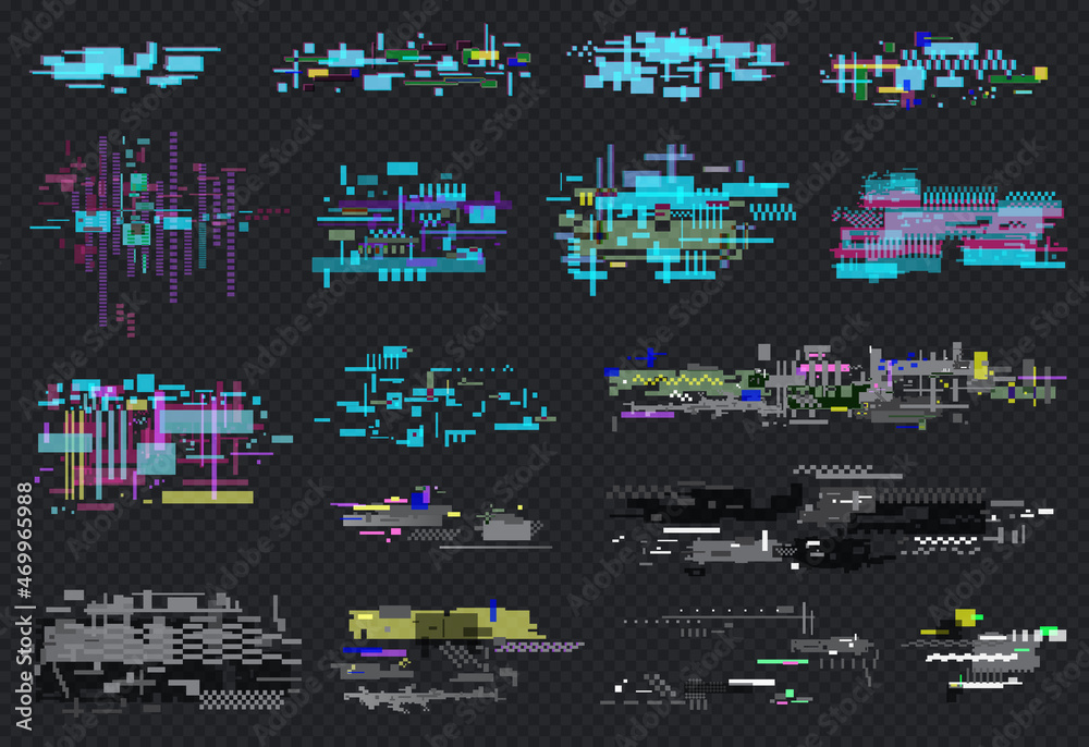 Vecteur Stock Glitch element set, retro technology vector illustration ...
