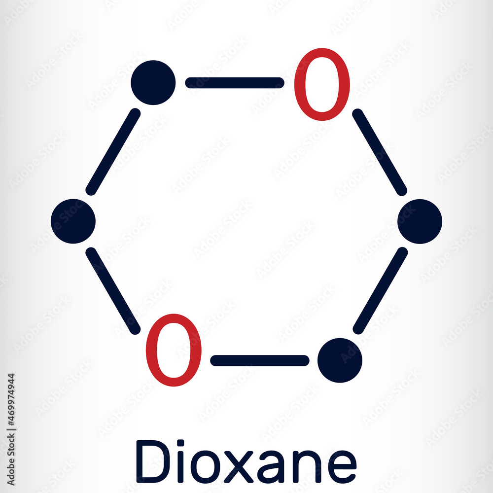 Dioxane (1,4-Dioxane) molecule. It is used primarily as a solvent in ...