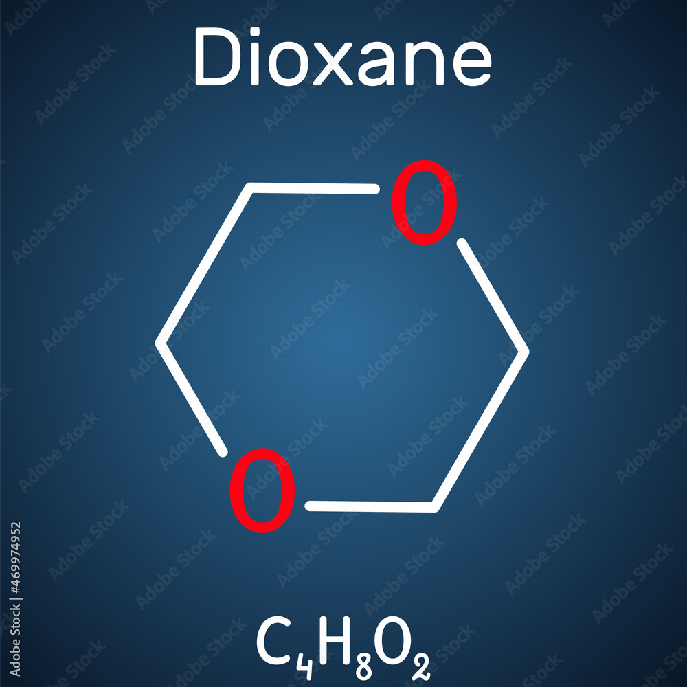 Dioxane (1,4-Dioxane) molecule. It is used primarily as a solvent in ...