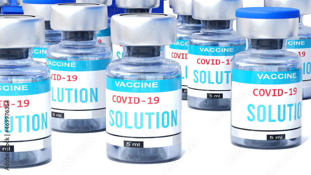Covid solution - vaccine bottles with an English label Solution that ...