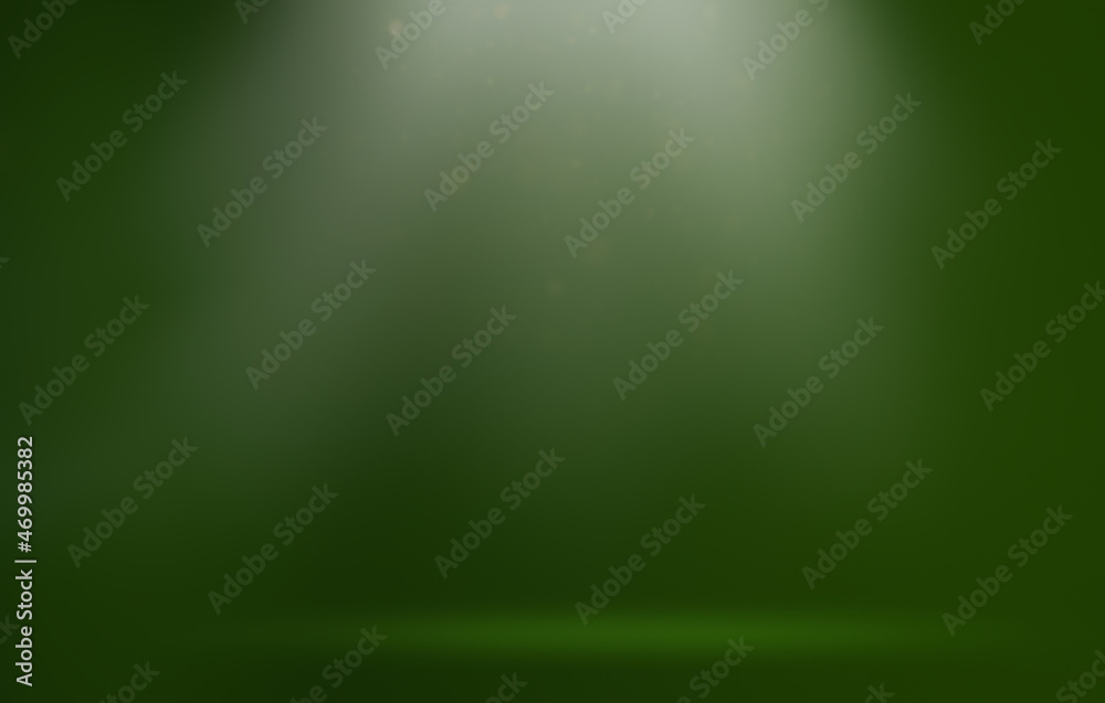 Dark Green background with light rays and bokeh. Christmas and New Year ...
