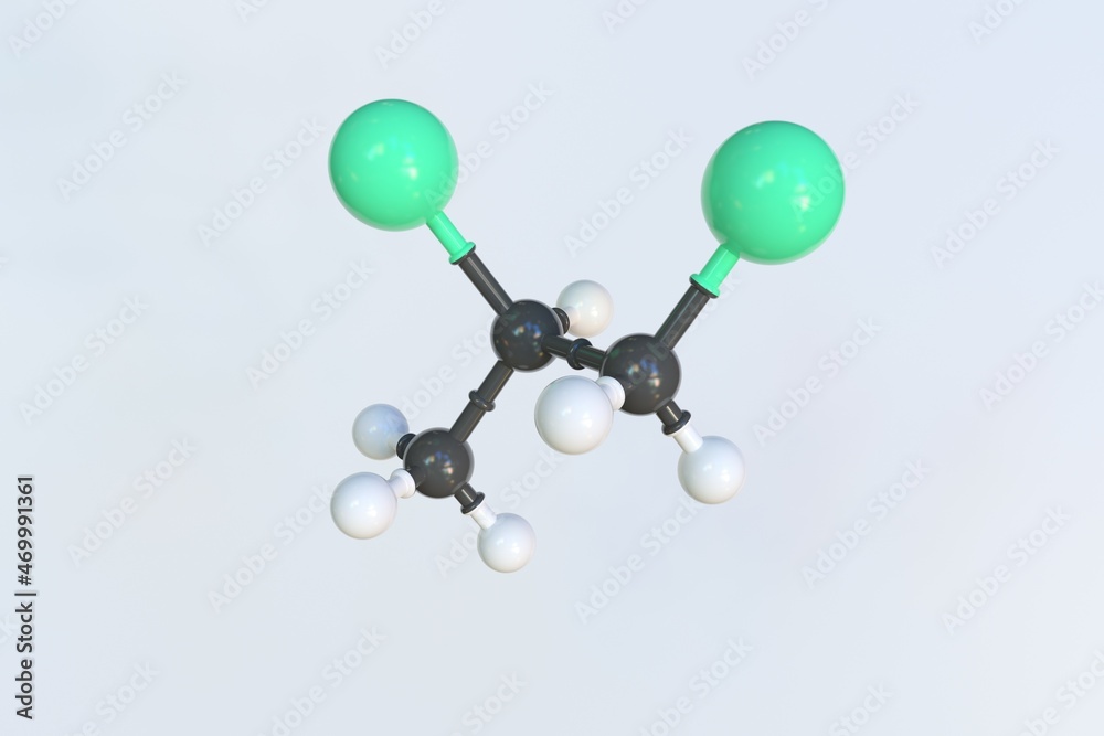 Molecule of 2-bromo-1-chloropropane, isolated molecular model. 3D ...