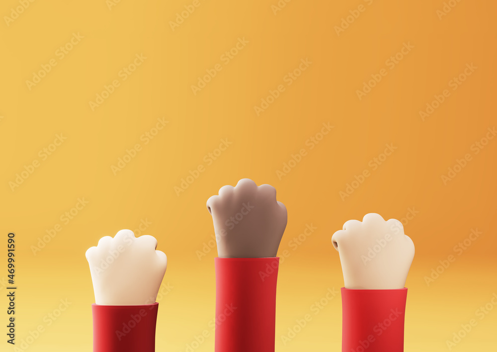 cartoon hands in protest gesture in different skin colors. revolution ...