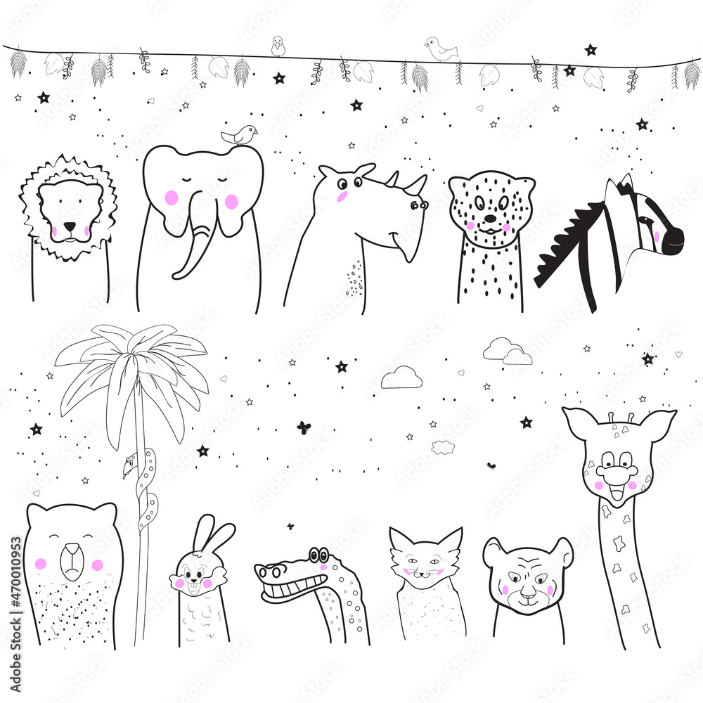 Animal cartoon set isolated on white background. Collection of cute ...