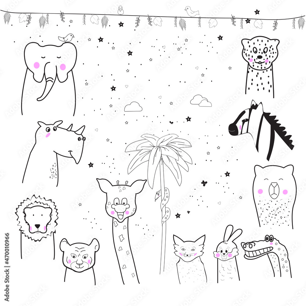 Animal cartoon set isolated on white background. Collection of cute ...