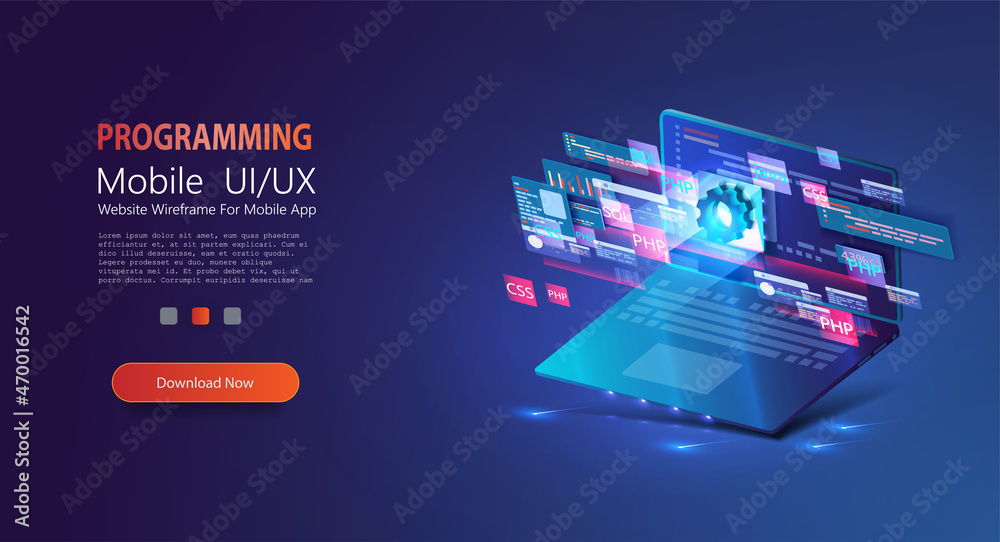 Programming And Software Development Web Page Banner Program Code On Screen Device Software