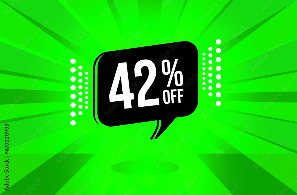 42 percent discount off. Green banner with floating balloon for ...