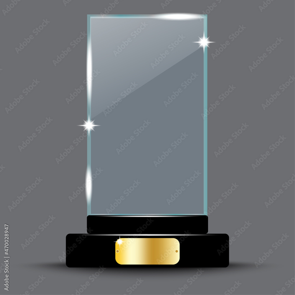 Rectangle glass trophy icon. Winner background. Achievement time ...