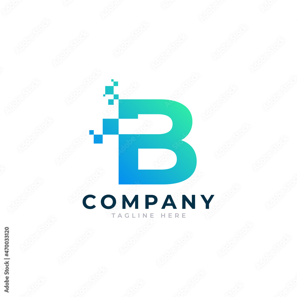 Tech Letter B Logo. Blue and Green Geometric Shape with Square Pixel ...