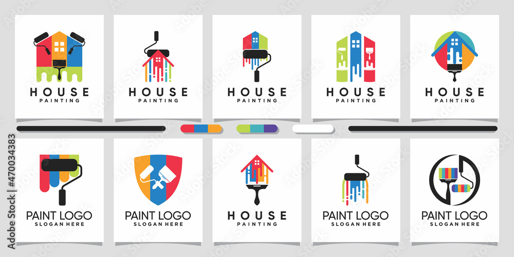 Vetor de Set of paint logo design illustration with creative element ...