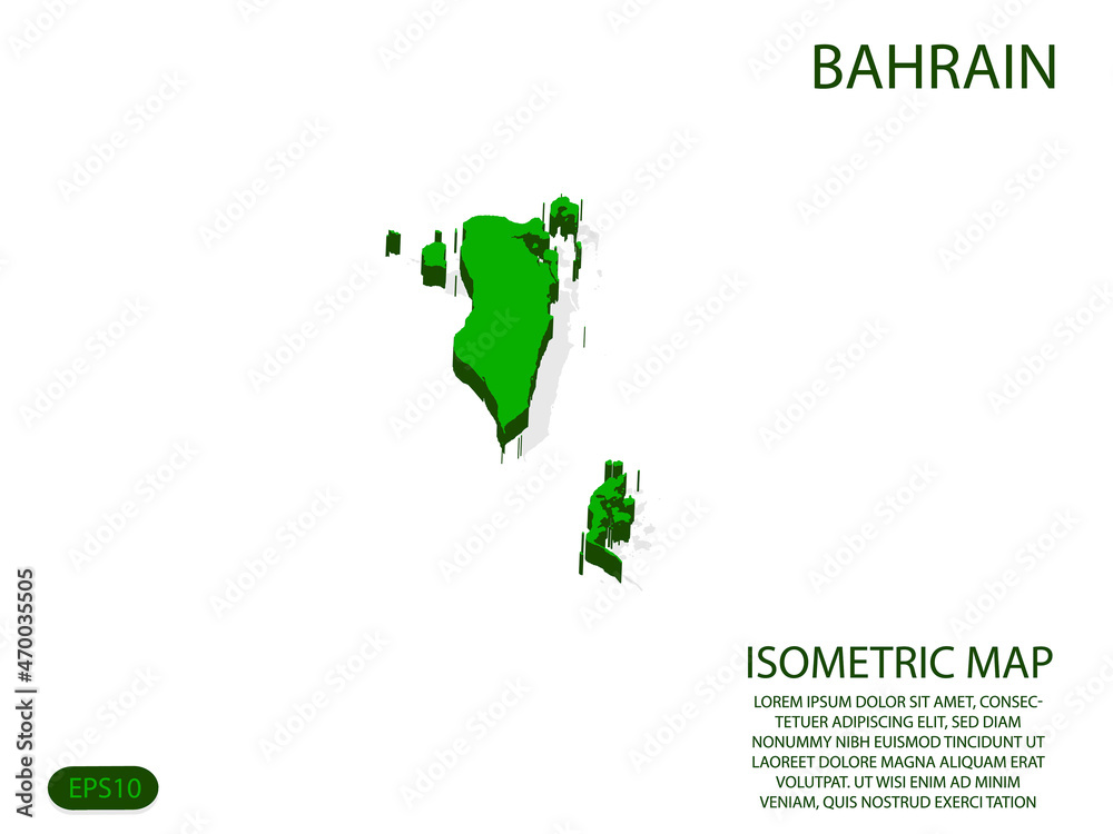 Green isometric map of Bahrain elements white background for concept ...