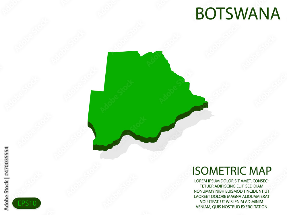 Green isometric map of Botswana elements white background for concept ...