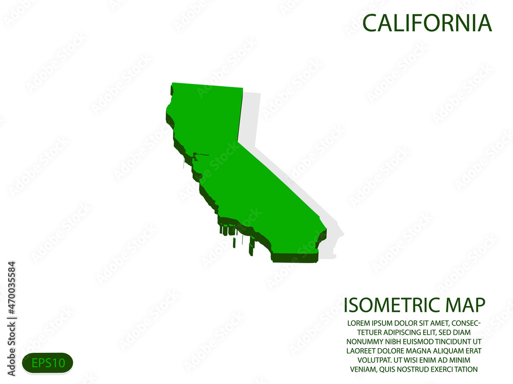 Green isometric map of California elements white background for concept ...