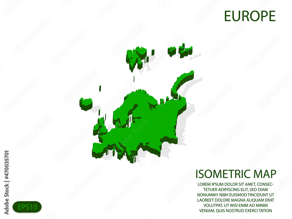 Green isometric map of Europe elements white background for concept map ...