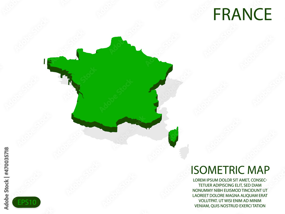 Green isometric map of France elements white background for concept map ...