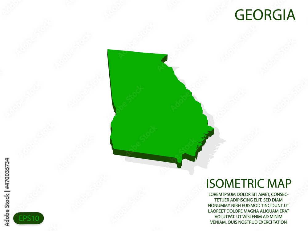 Green isometric map of Georgia elements white background for concept ...