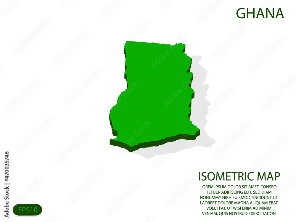 Green isometric map of Ghana elements white background for concept map ...
