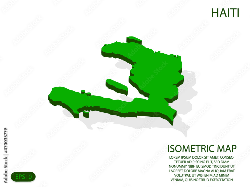 Green isometric map of Haiti elements white background for concept map ...
