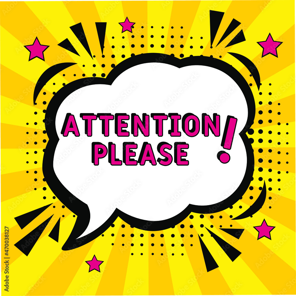 Attention please! in comic pop art style. Attention please! brainy game ...