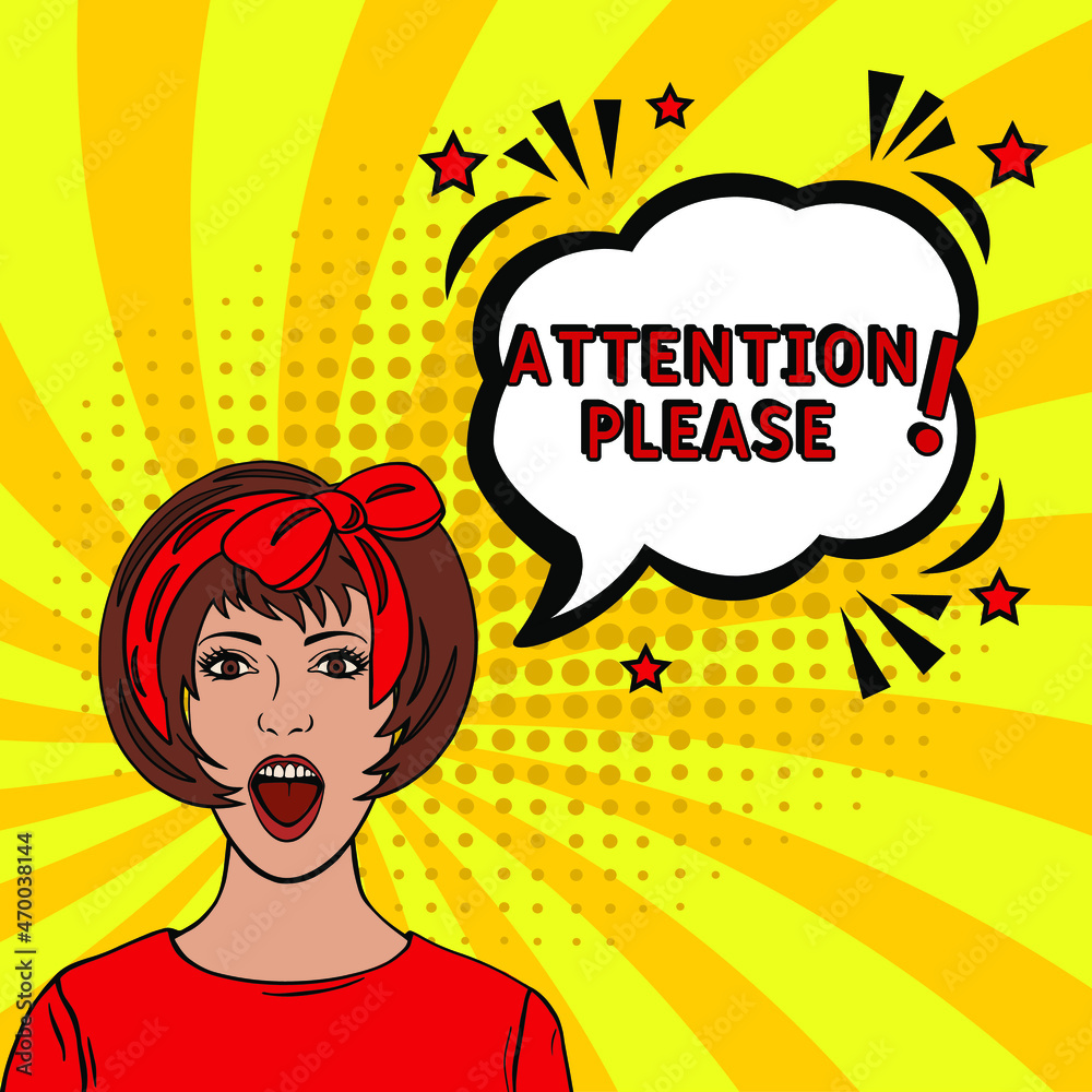 Attention please! in comic pop art style. Attention please! brainy game ...