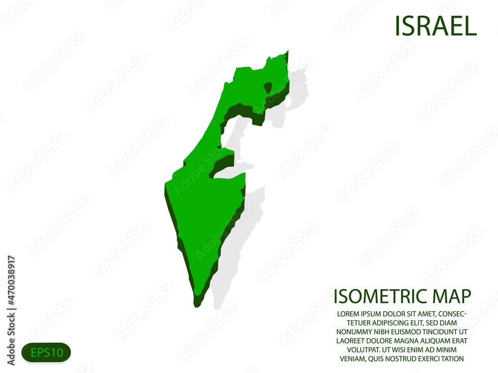 Green isometric map of Israel elements white background for concept map ...