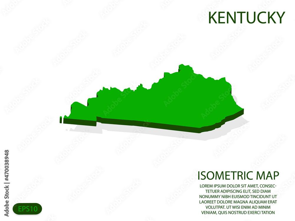 Green isometric map of Kentucky elements white background for concept ...