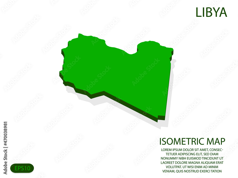 Green isometric map of Libya elements white background for concept map ...