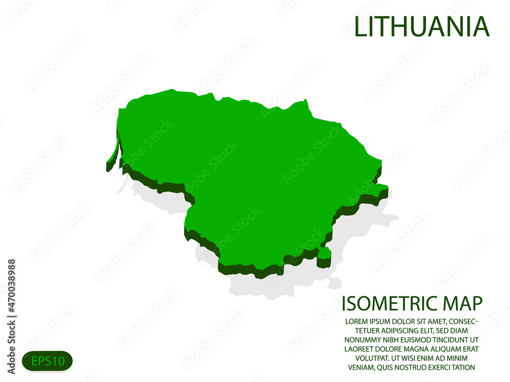 Green isometric map of Lithuania elements white background for concept ...