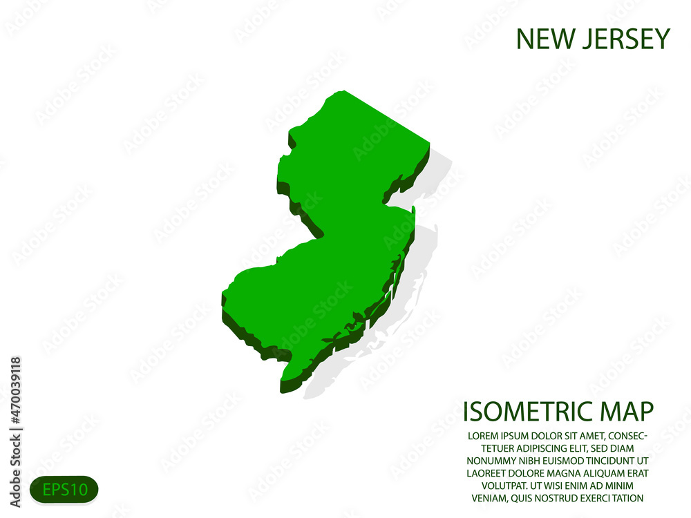 Green isometric map of New Jersey elements white background for concept ...