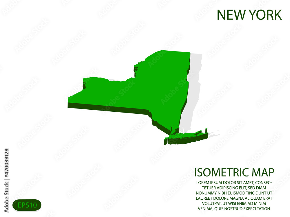 Green isometric map of New York elements white background for concept ...