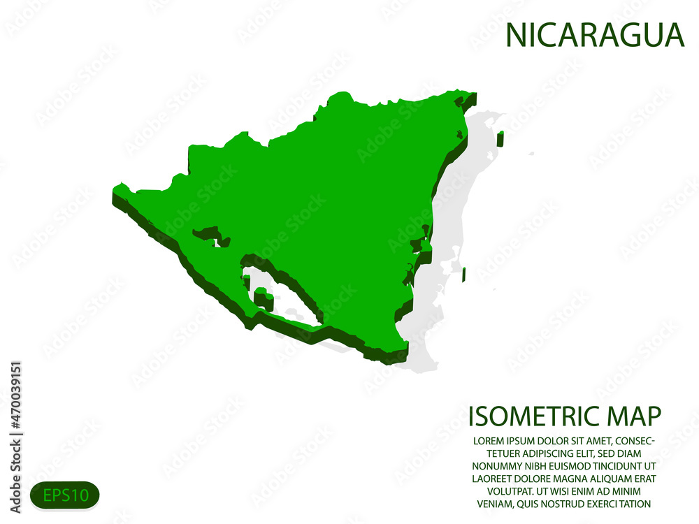 Green isometric map of Nicaragua elements white background for concept ...