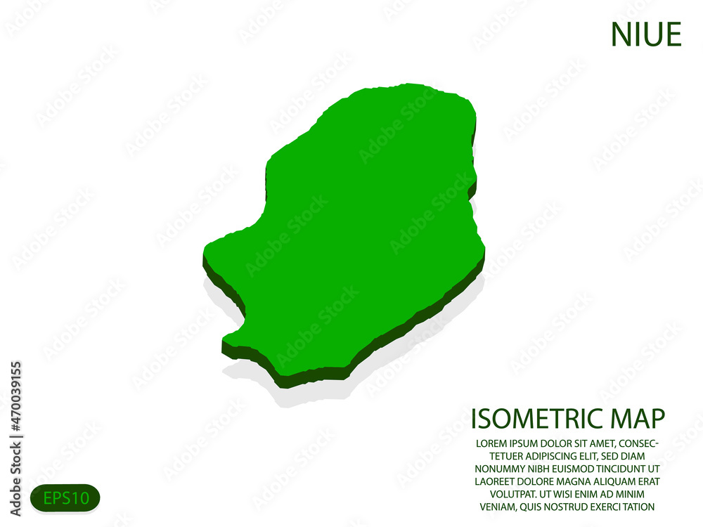 Green isometric map of Niue elements white background for concept map ...