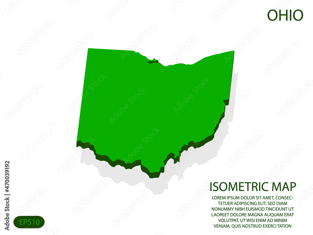 Green isometric map of Ohio elements white background for concept map ...