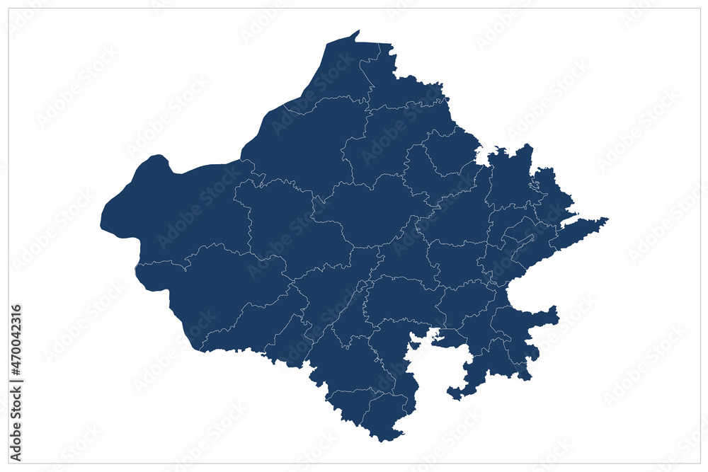 Blue Color map of Rajasthan state of India illustration on white ...