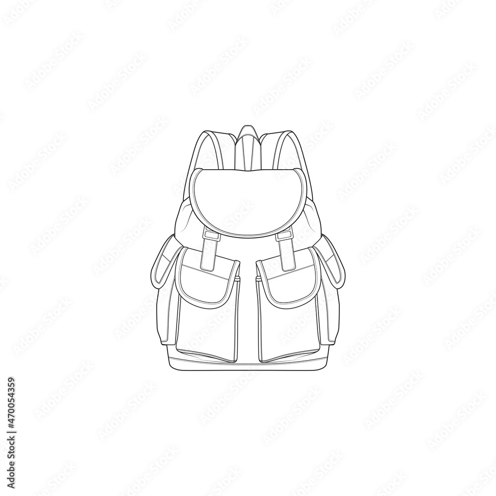 Bagpack outline drawing vector, Bagpack in a sketch style, trainers ...