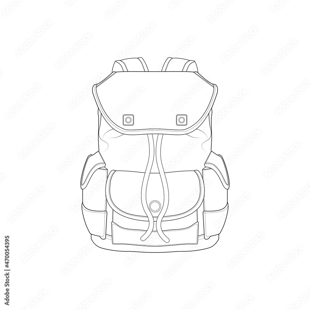 Bagpack outline drawing vector, Bagpack in a sketch style, trainers ...