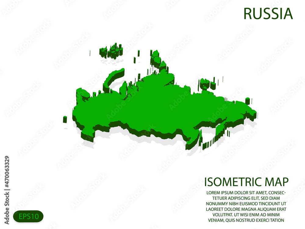 Green isometric map of Russia elements white background for concept map ...